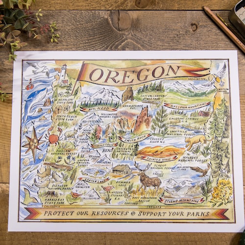 Oregon State Poster Oregon Travel Print Oregon Gift - Etsy