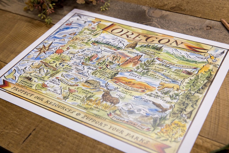 Oregon State Map Print | Watercolor Art - Etsy