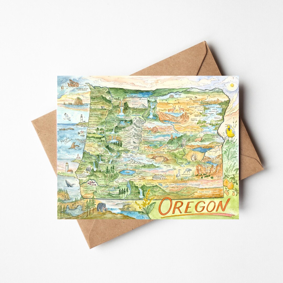 Oregon State Map Greeting Cards (5PK) - Etsy