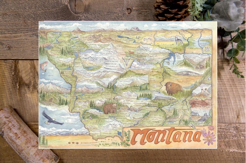 Montana State Map Print | Watercolor Art - Etsy