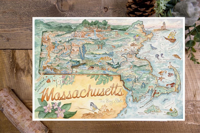 Massachusetts State Map Print | Watercolor Art - Etsy