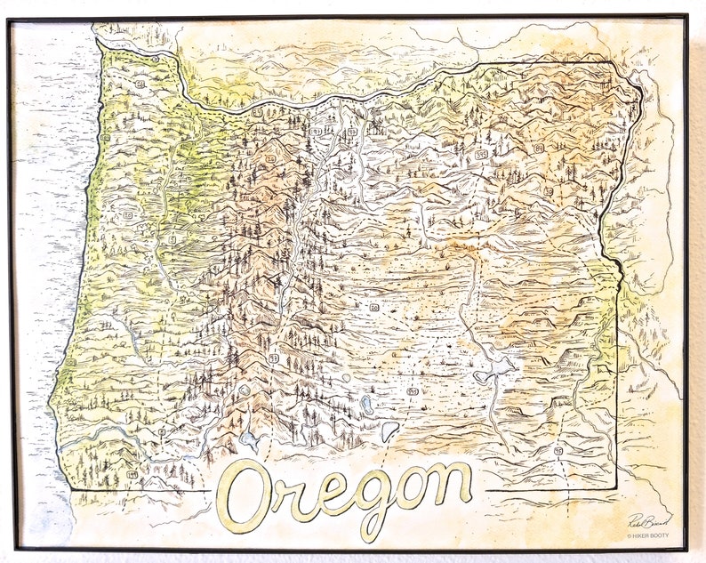 Oregon Terrain Map | Etsy