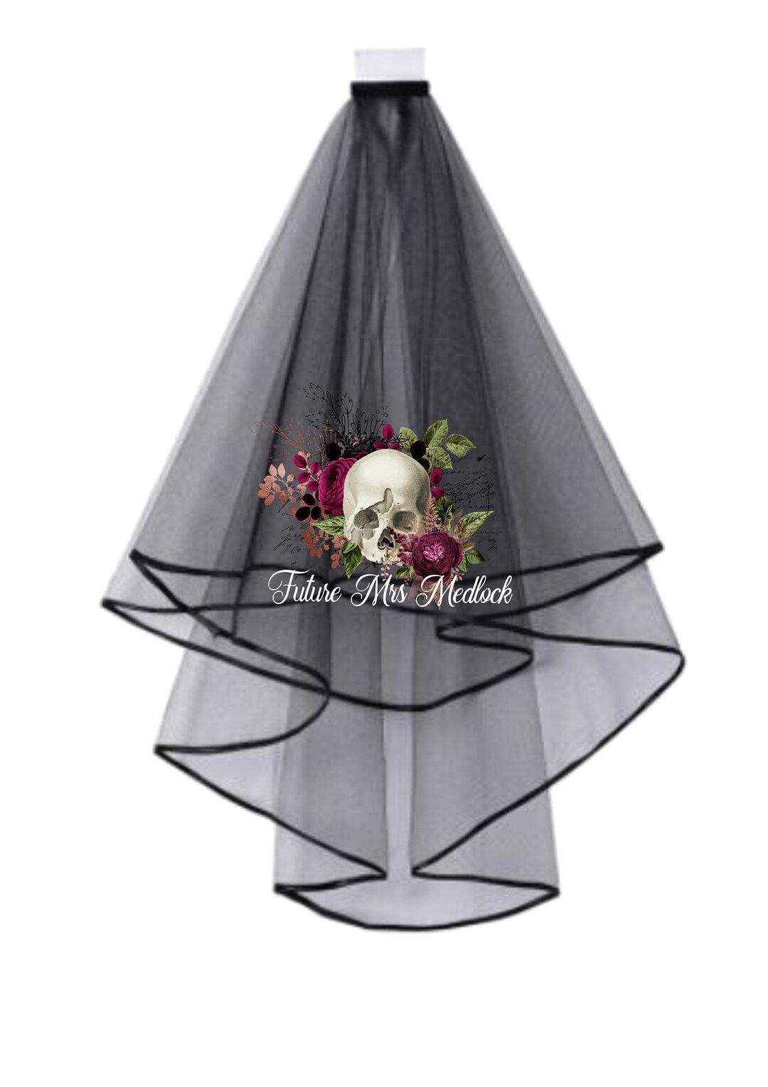 Personalised Future Mrs (your Name) Hen Party BLACK Veil - Floral Skull ...