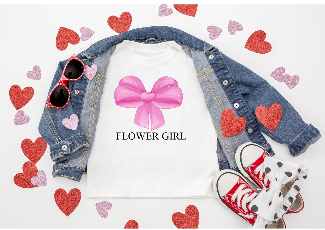 Flower Girl Pink Bow Design Wedding Party Kids T-shirt - Bridal Party ...