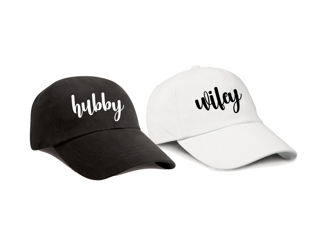 Hubby and Wifey Black and White Matching Baseball Caps Hat Couple Set ...
