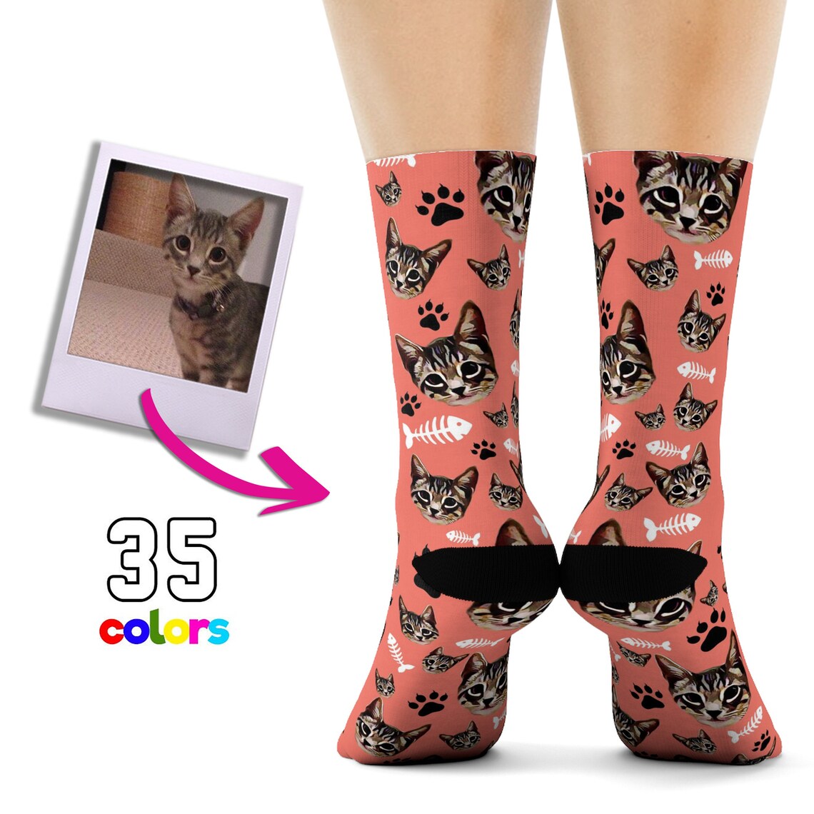 Custom Cat Face Socks, Personalized Cat Socks, Cat Mom Socks, Custom ...