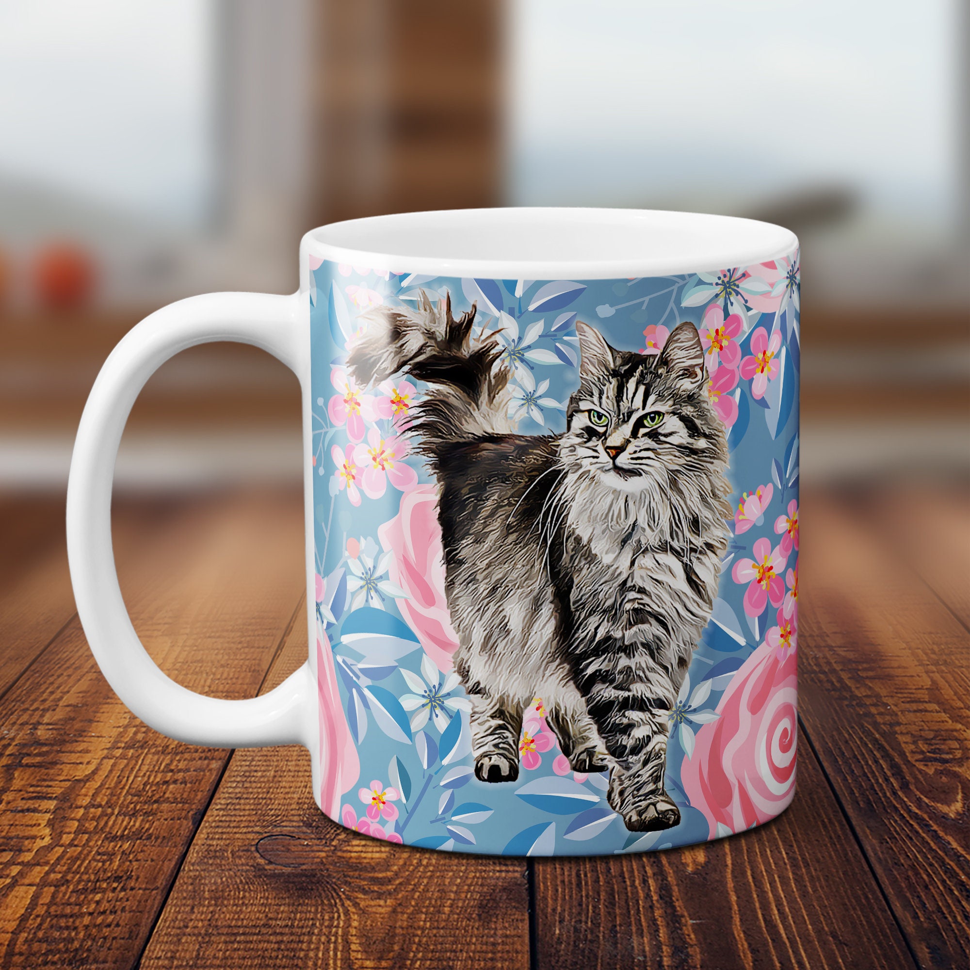 Customized Pet Portrait Mug Pet Mug With Floral Backgrounds - Etsy