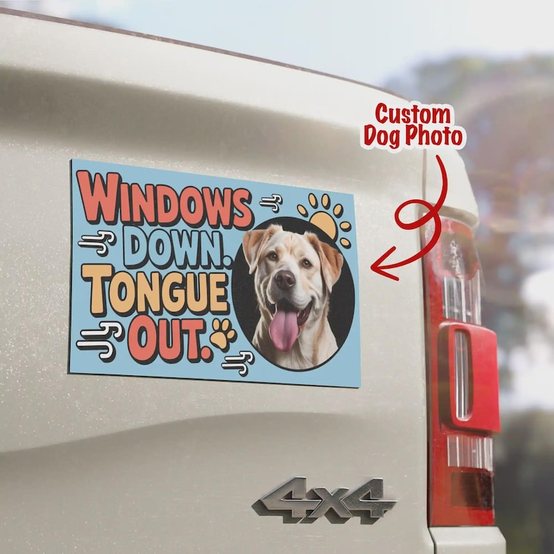 Custom Dog Car Magnet, Windows Down Tongue Out, Personalized Pet Photo ...