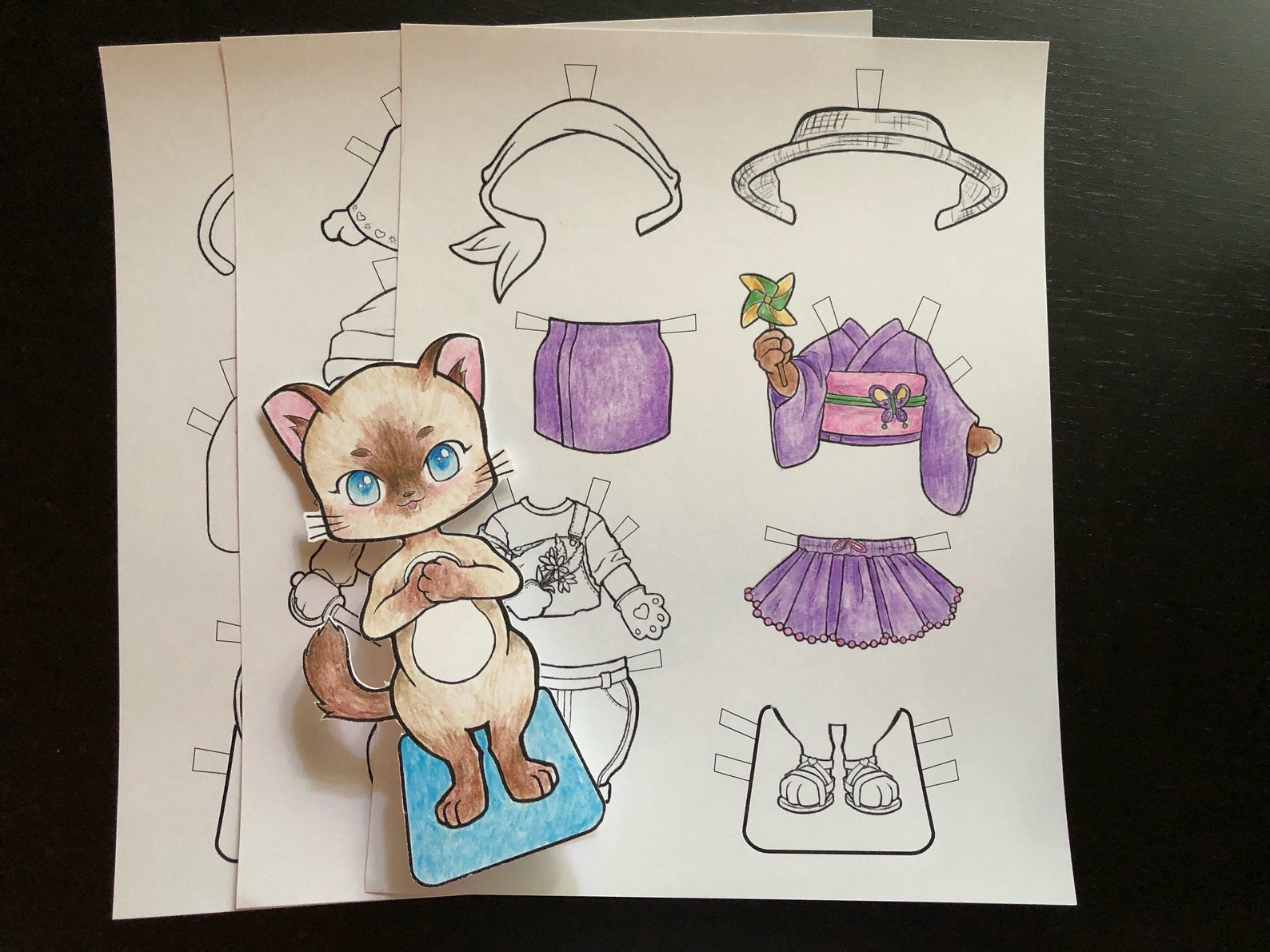 Cute Cats Paperdoll coloring pages | Etsy