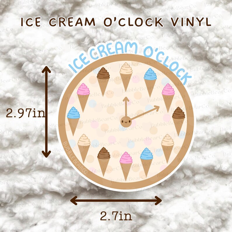 Ice Cream Cone Vinyl Sticker, Waterproof Ice Cream O'clock Sticker ...