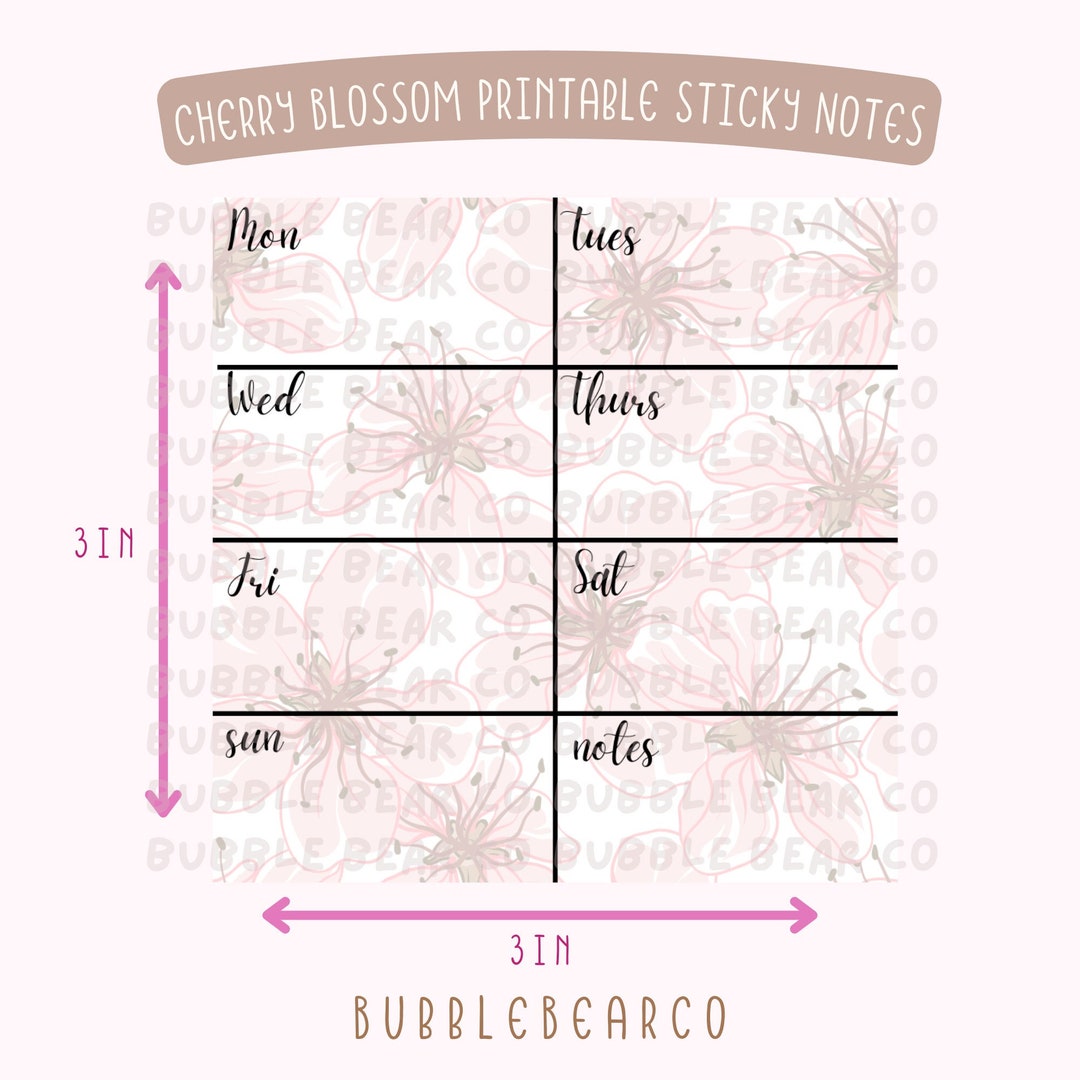Printable Sticky Notes / Floral Digital Planner / Cherry Blossom ...
