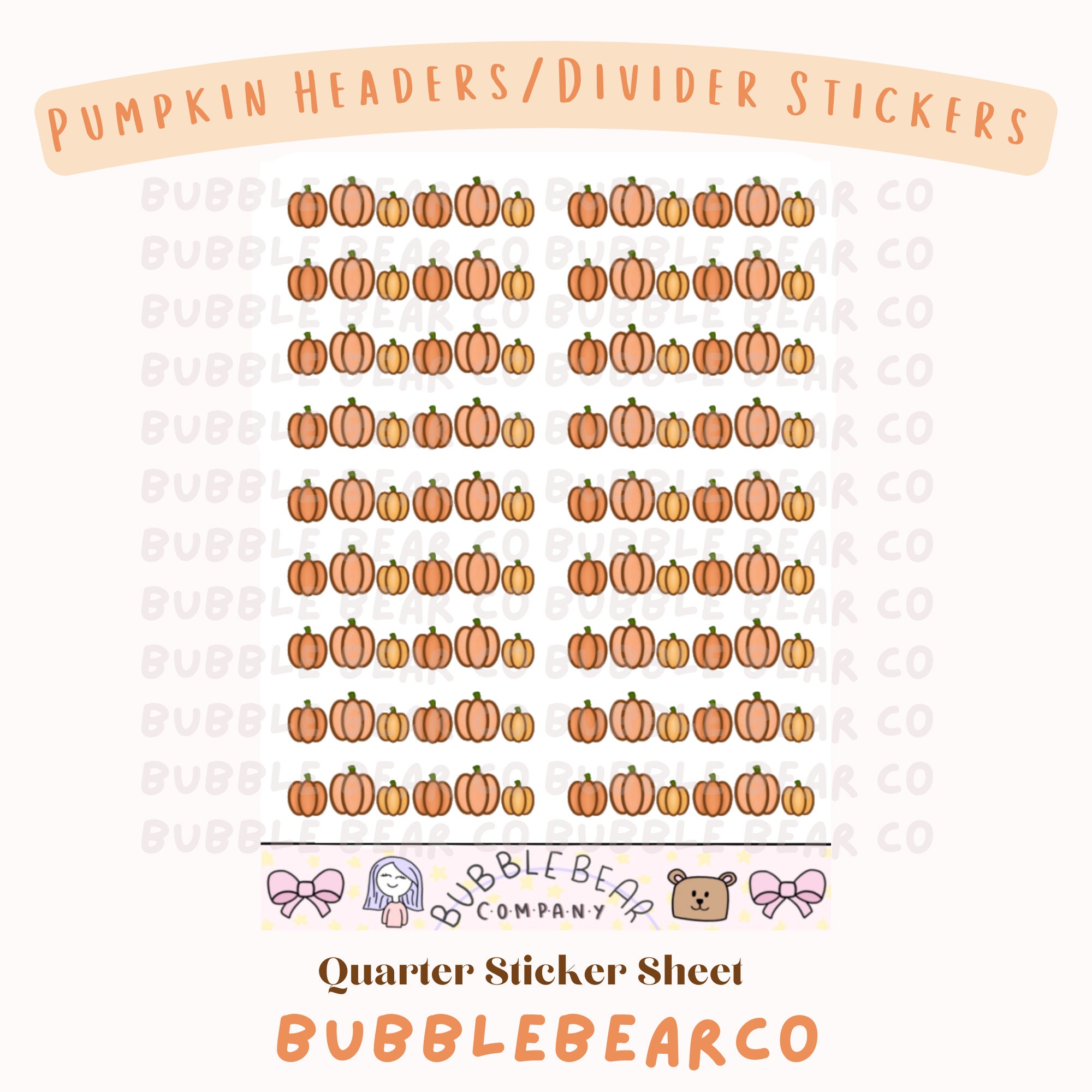 Doodle Pumpkin Divider Stickers 1.5 Wide / Hand Drawn Doodle Stickers ...