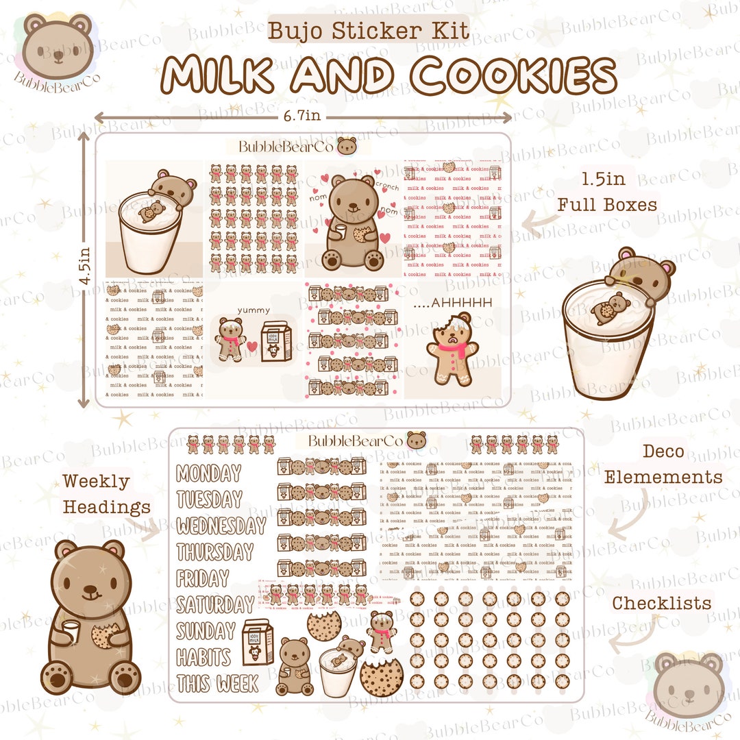 Milk and Cookies Sticker Kit for Any Planner or Journal | Cute Holiday ...