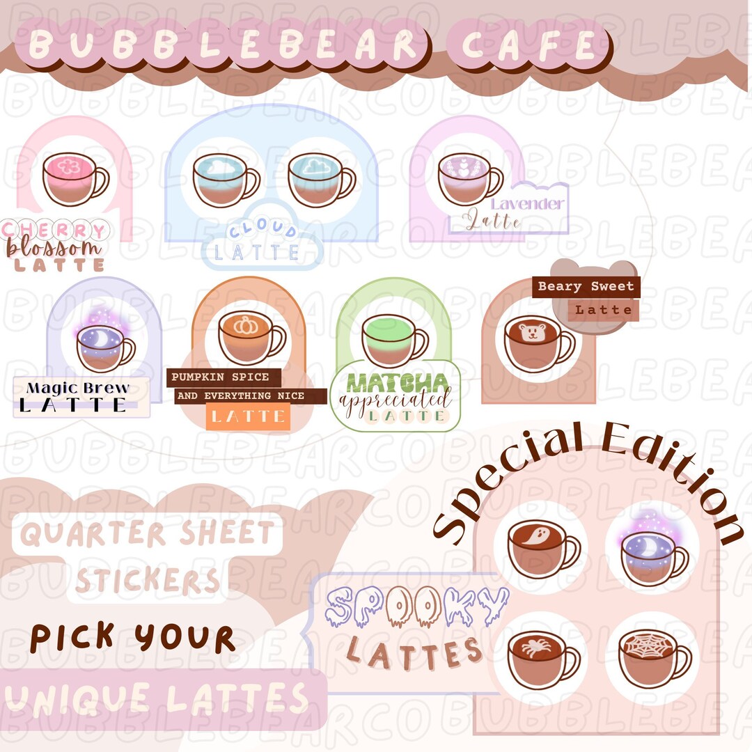 Custom Doodle LATTE Tea Stickers / HAND DRAWN for Any Size Planner or ...