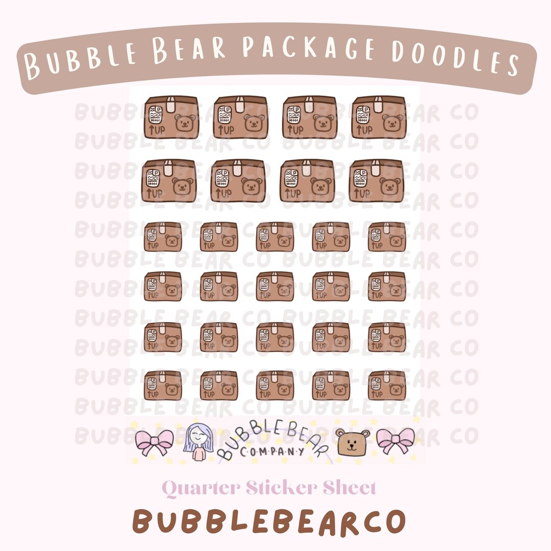 Package Doodle Stickers Cute Bear Character Mail Package Hand Drawn ...
