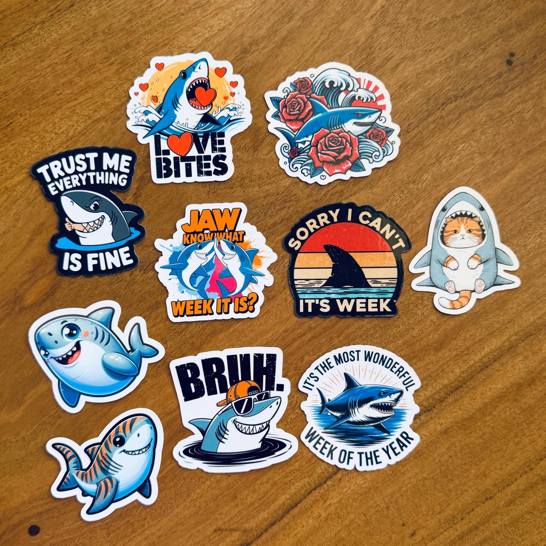 Shark Week 10pc Sticker Set: Jawsome Gift for Shark Lovers, Marine Life ...