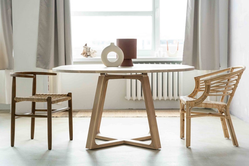 Extendable/nonextendable Solid Oak Round Dining Table. Kitchen/ Living ...