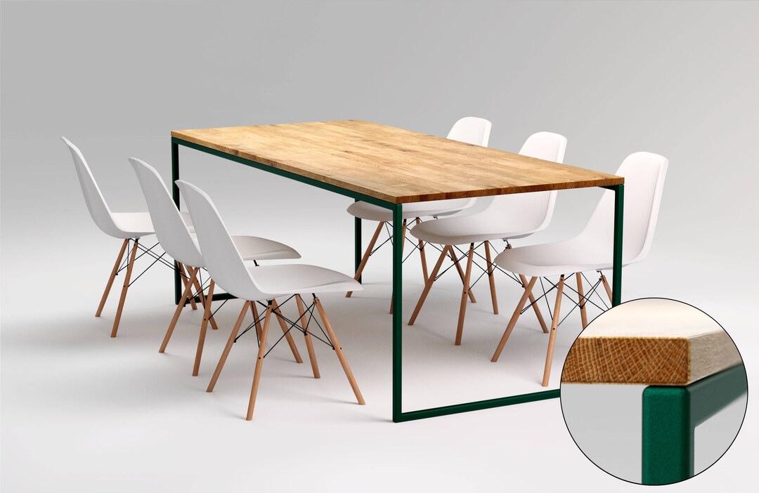 Green Solid Oak Industrial Table. Natural Wood Desk With Steel Green ...