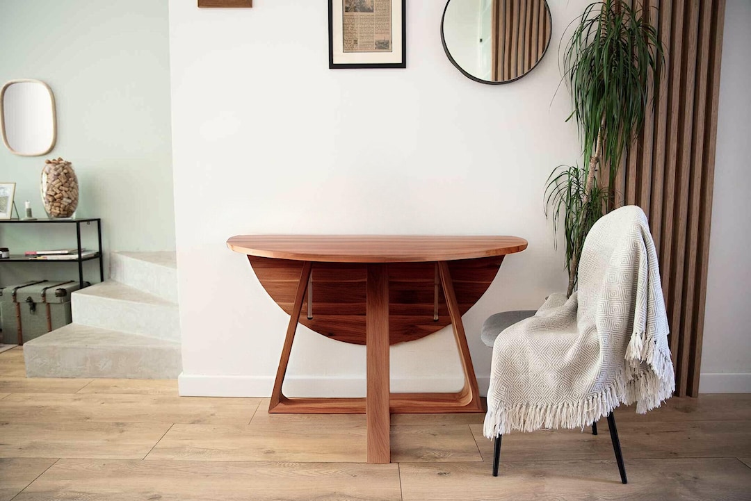 SLICE SLIMMY – Compact Drop-leaf Folding Dining Table | Round Oak Table ...