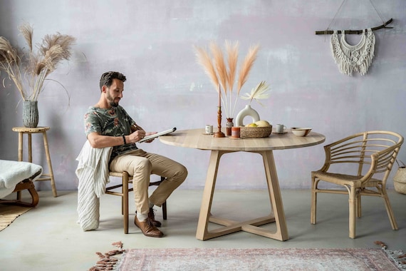 Extendable nonextendable Round Dining Table Raw Oak Wood Effect Finish Round Wood Dining Table Oak Kitchen Table SLICE ROUND Boho Table Etsy UK