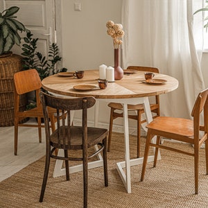 Extendable Round Dining Table. Oak Scandinavian Table, Steel Frame ...