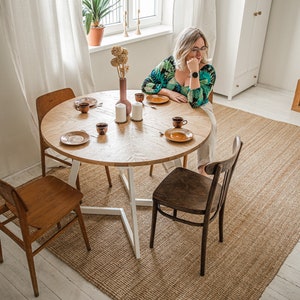 Extendable Round Dining Table. Oak Scandinavian Table, Steel Frame ...