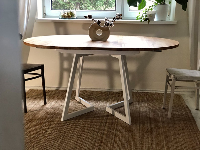 Table ronde extensible, table en bois massif, plateau rond huilé, cadre ...