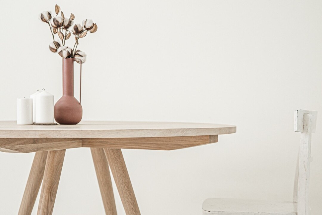 Round Oak Dining Table. Scandinavian Minimalist Design. Handmade Table ...