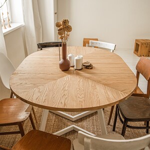 Extendable Round Dining Table. Oak Scandinavian Table, Steel Frame ...