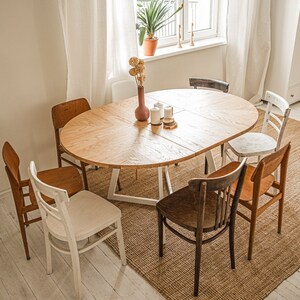 Extendable Round Dining Table. Oak Scandinavian Table, Steel Frame ...