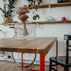 Industrial Red Dining Table BASIC RED II. Oak Wood & Steel. Restaurant ...