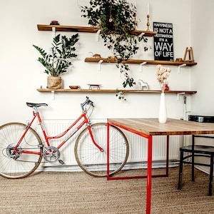 Industrial Red Office Desk. Oak Wood and Steel. Reclaimed Study Desk ...