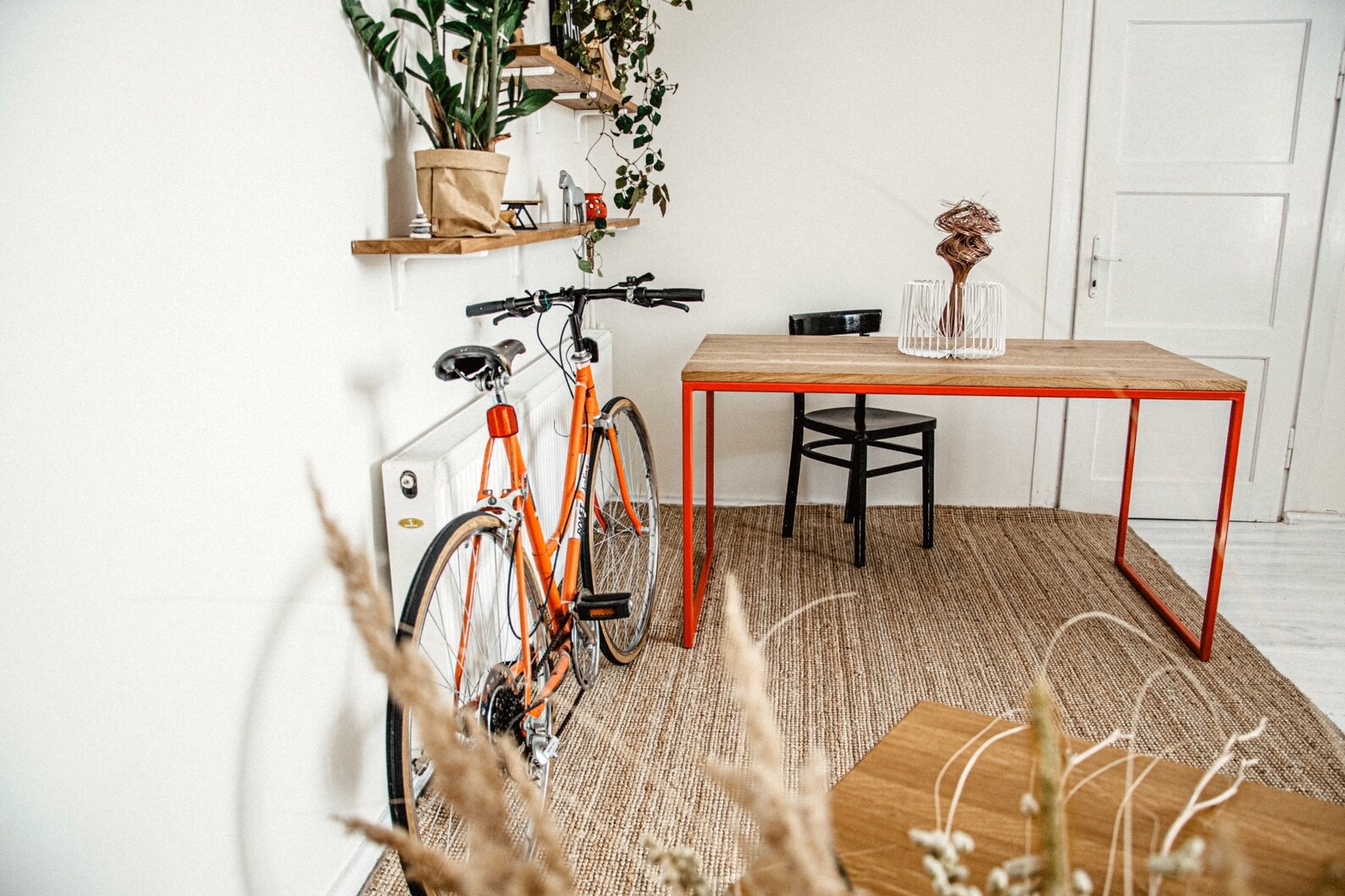 Industrial red office desk Oak wood and steel Reclaimed wood | Etsy