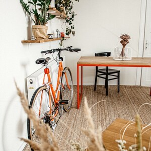 Industrial Red Office Desk. Oak Wood and Steel. Reclaimed Study Desk ...