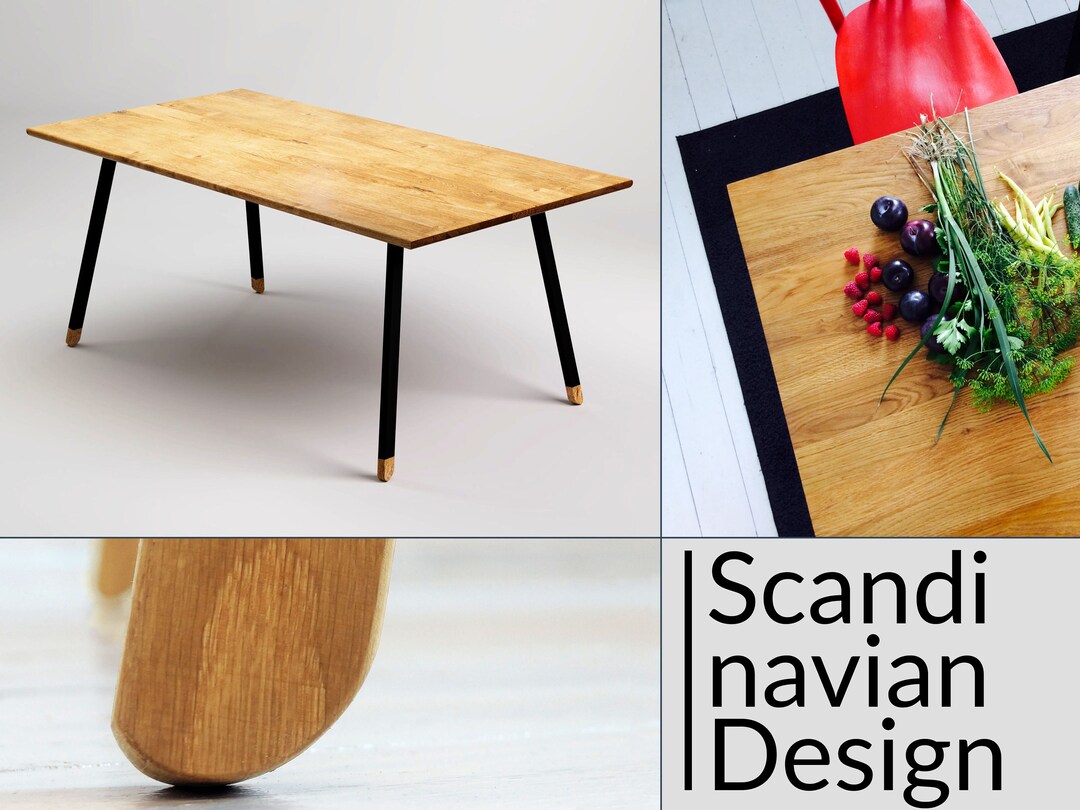 Solid Oak Dining Table. Rounded-edge & Chamfered Bottom. Quality Black ...