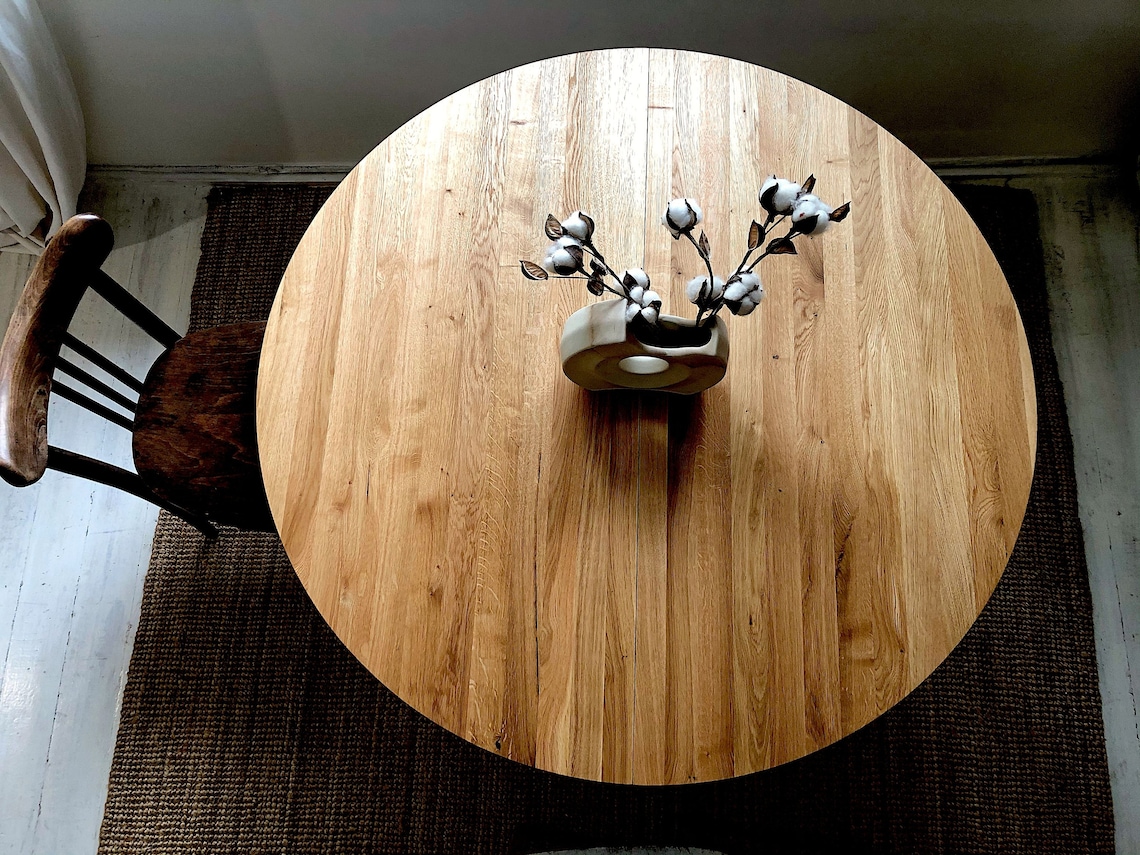 Table ronde extensible, table en bois massif, plateau rond huilé, cadre ...