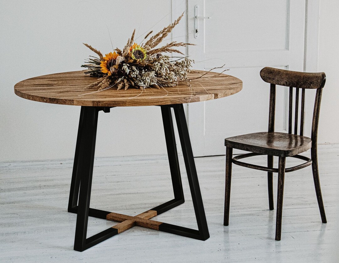 Round Kitchen Table, Oak Dining Room Table, Modern Industrial Table ...