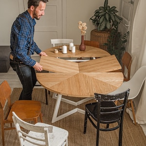Extendable Round Dining Table. Oak Scandinavian Table, Steel Frame ...