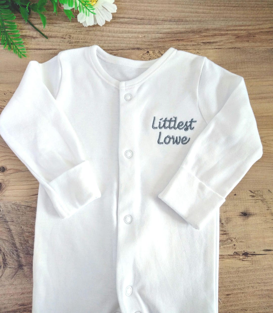 Personalized Baby Sleepsuit, Embroidered White Cotton Footie, New Baby ...