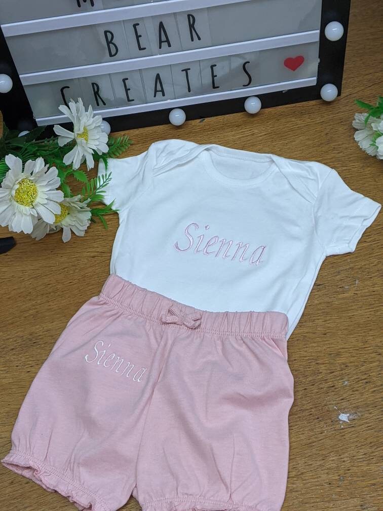 Personalised girls shorts and bodysuit set baby gift set | Etsy