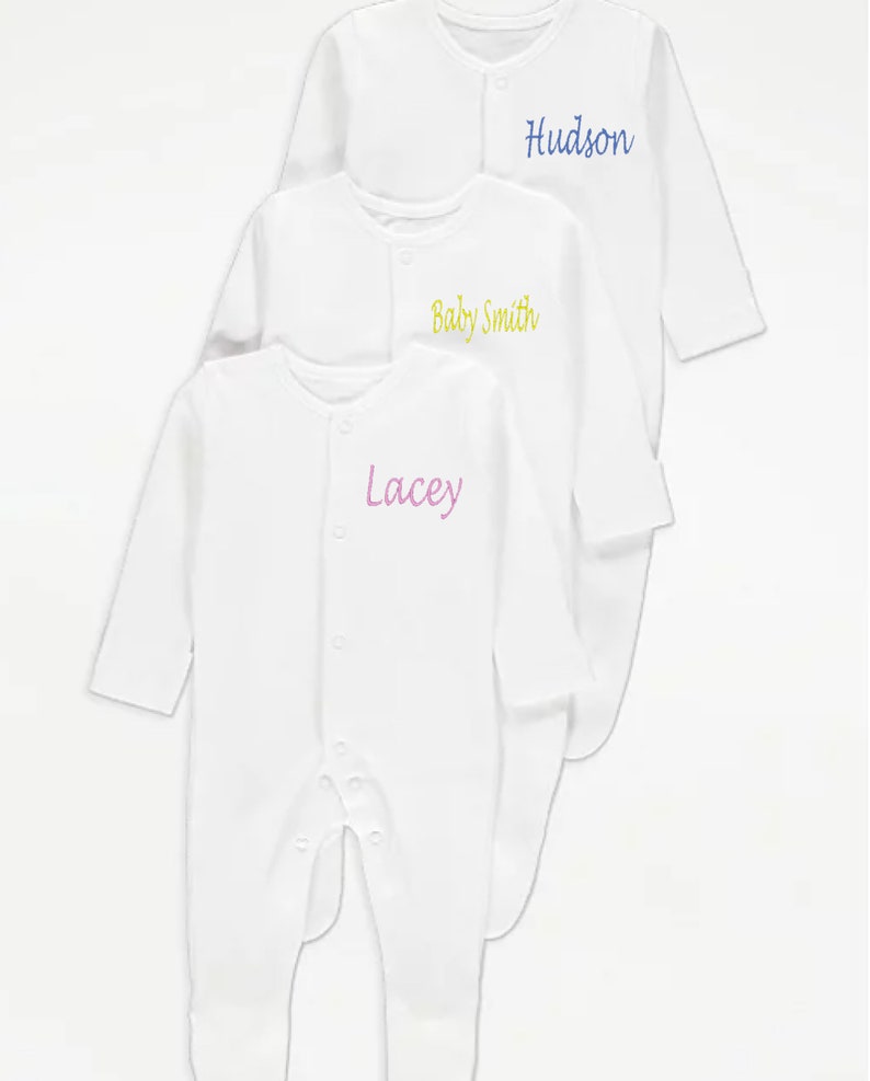 Personalised Sleepsuit, Embroidered With Baby's Name, White Footie With ...