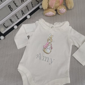 Personalised Baby Clothes, Long Sleeved Romper With Collar, Rabbit ...