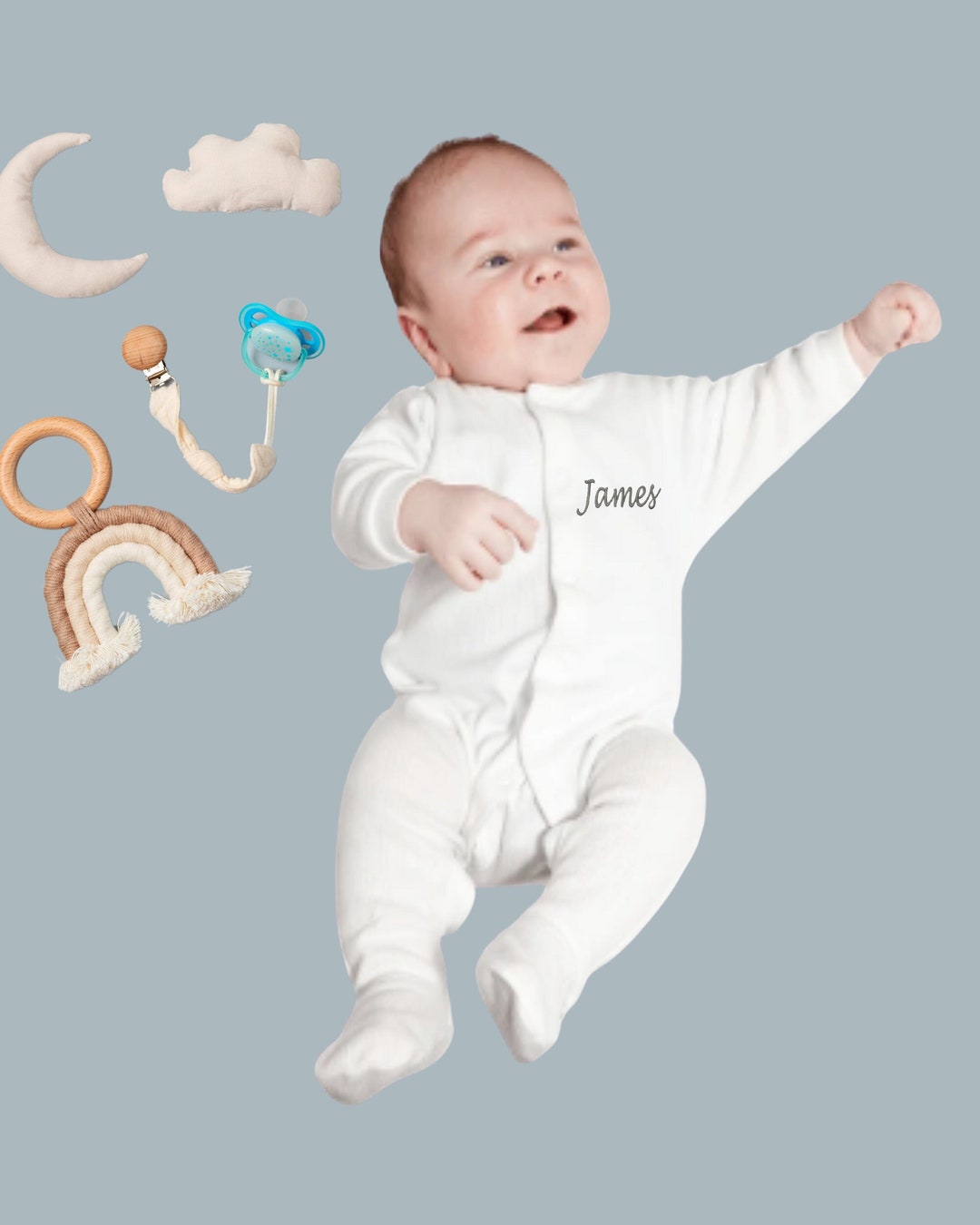 Sleepsuit With Baby's Name, White Long Sleeved Footed Design ...