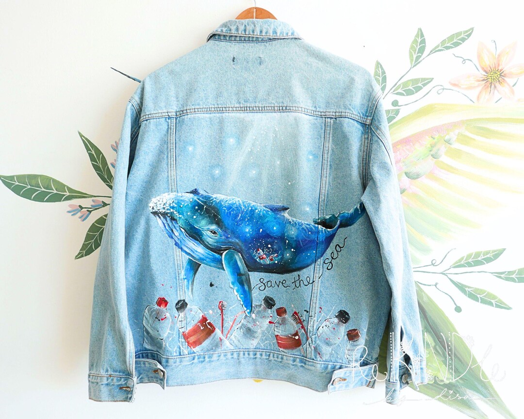 Hand-painted Whale Denim Jacket: Upcycled Vegan Jean Jacket (size 12 ...