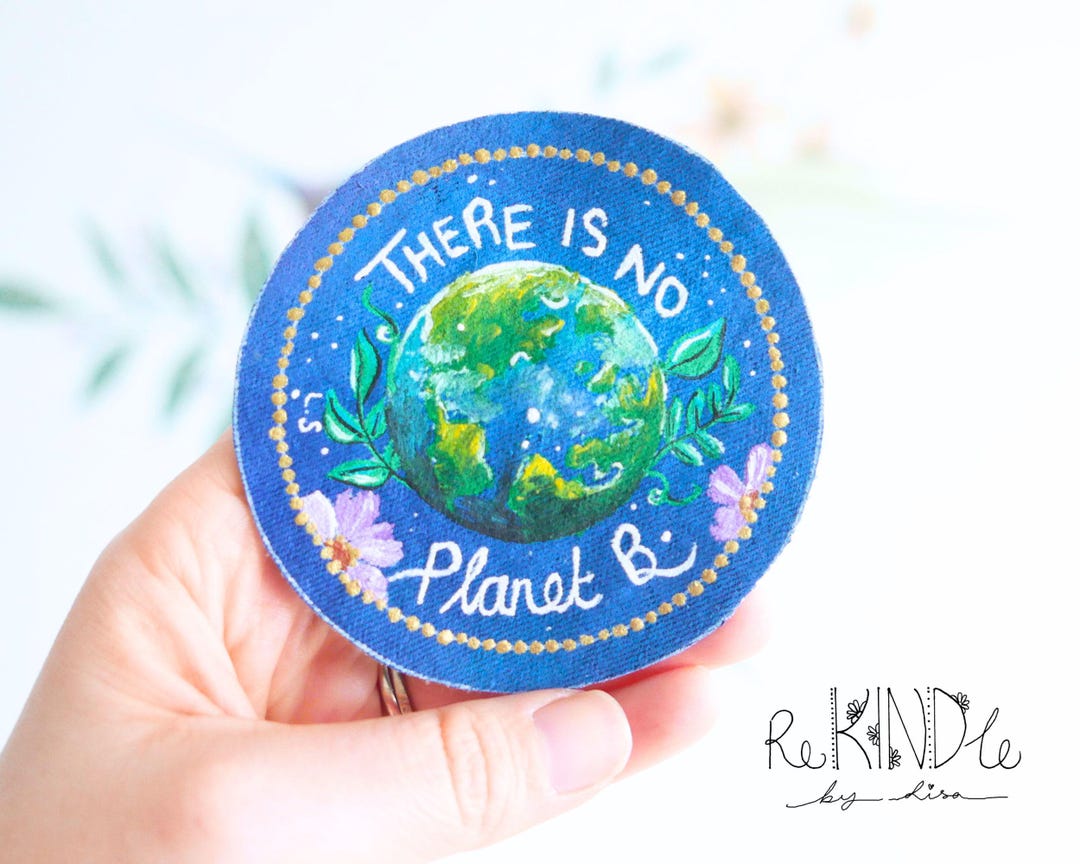 Hand-painted 'no Planet B' Denim Patch: Upcycled Eco Art - Etsy