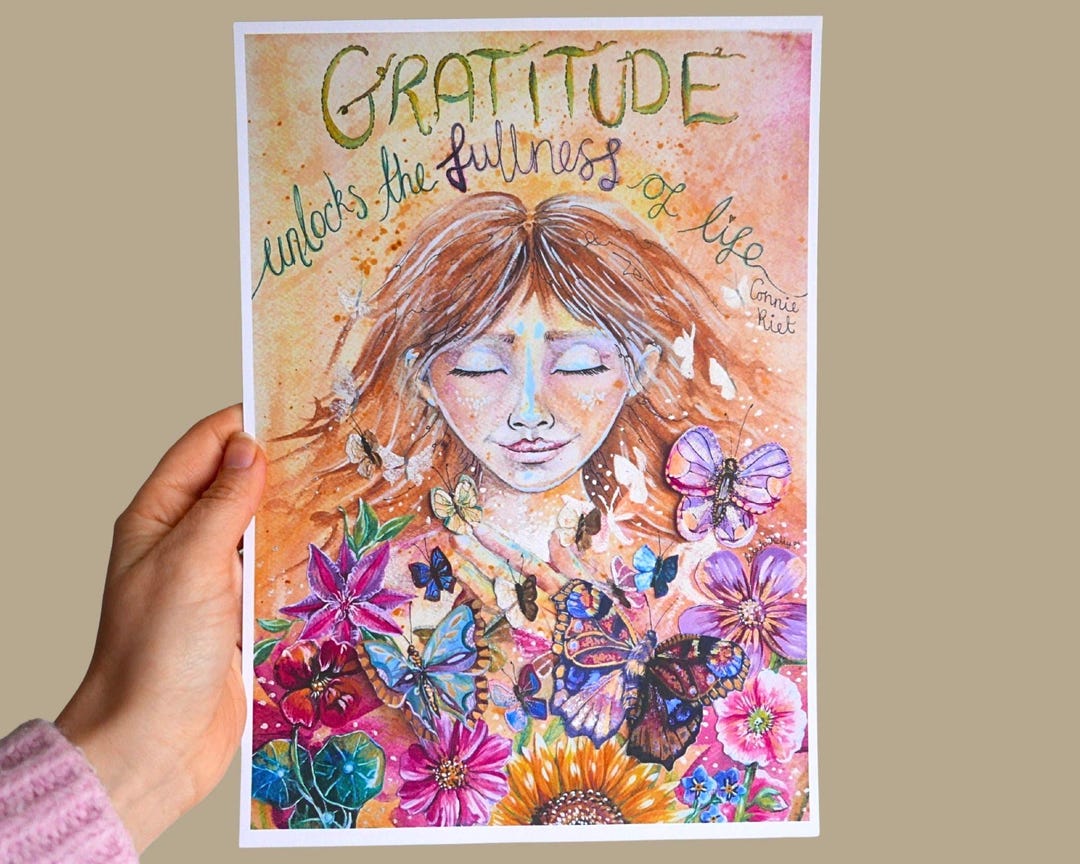 Gratitude Art Print: Watercolor Collage on Recycled Paper - Etsy