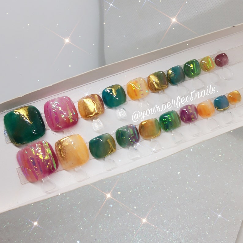 Press on Nails Toe - "stained Glass Window" READY TO SHIP | Press on ...