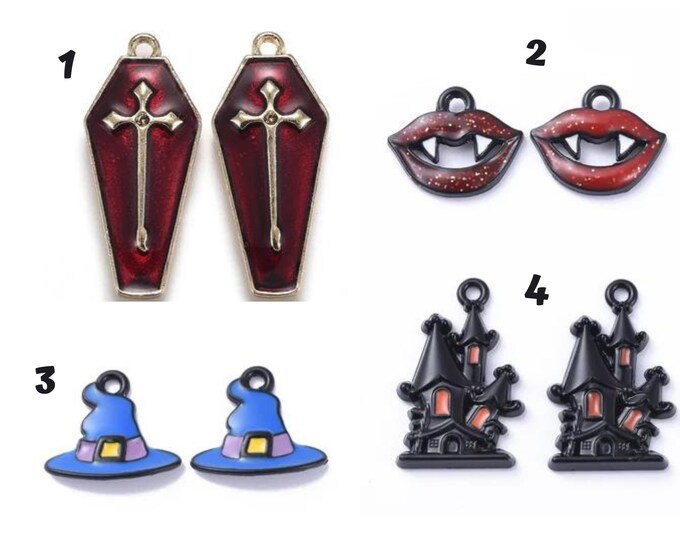 10 Enamel Vampire, Witch Charms, Halloween, Haunted Castle - Etsy