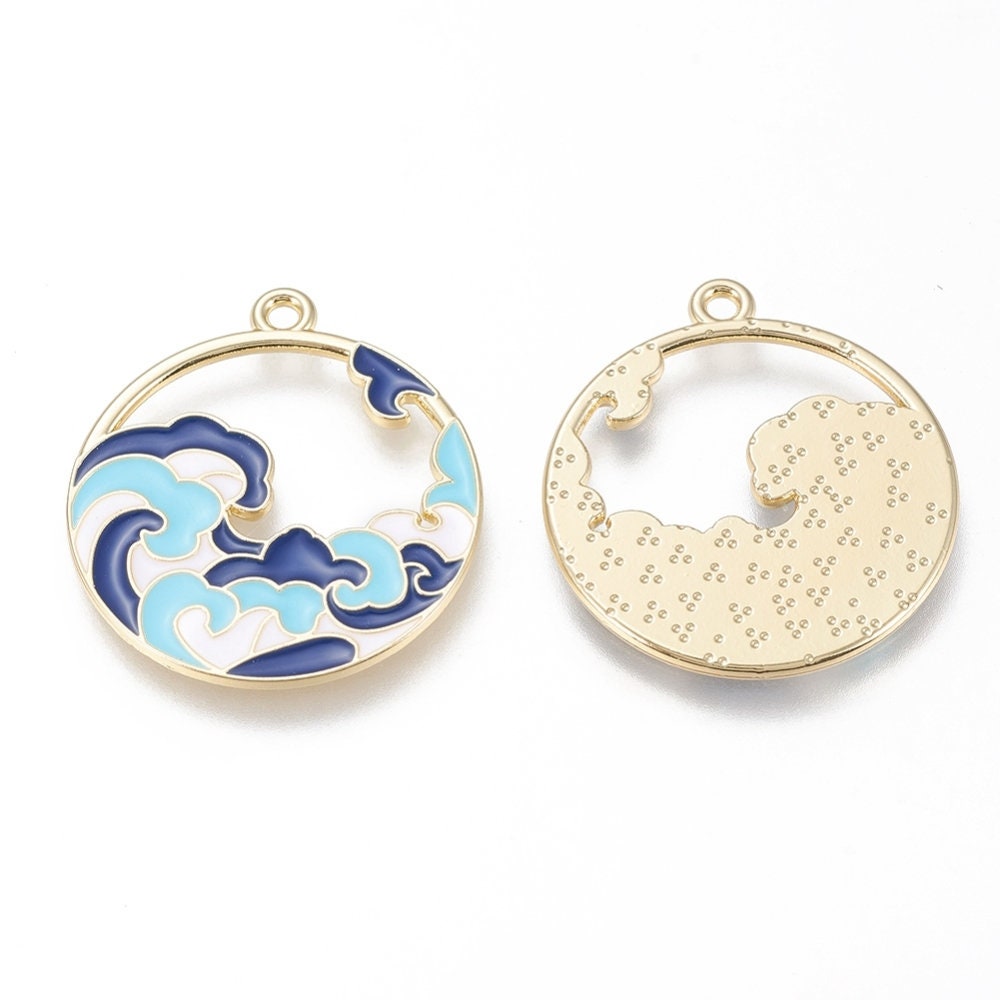 Enamel Blue Wave Charms 25mm - Etsy