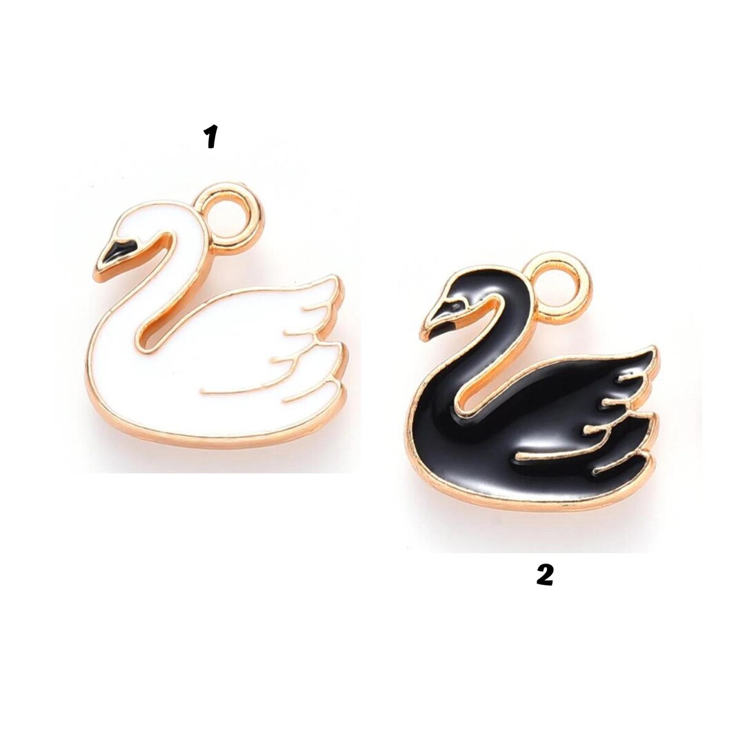 20 Enamel Swan Charms 14mm, Black or White - Etsy